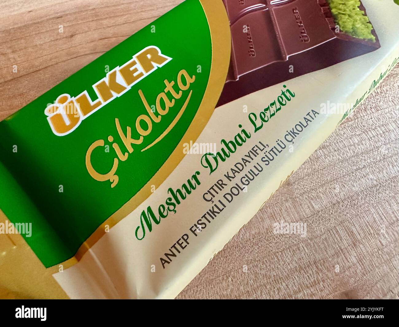 A bar of Dubai chocolate from the Turkish company Ülker Stock Photo - Alamy