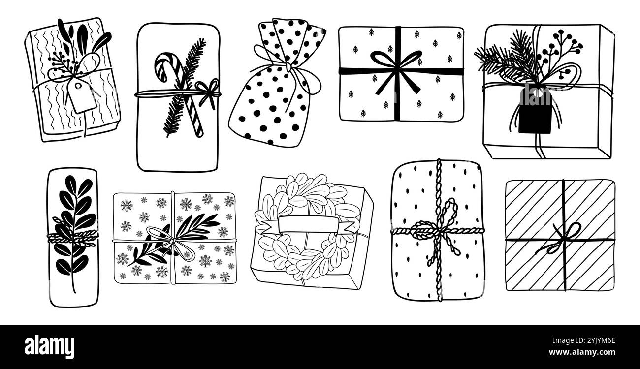 Different gift boxes in festive wrapping paper Stock Vector Image & Art ...