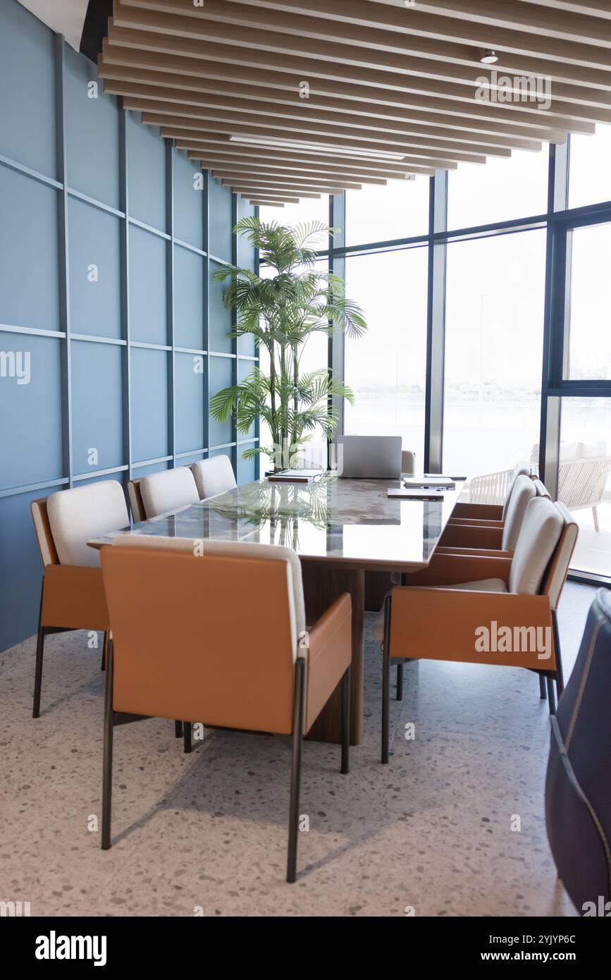 Empty small business meeting room with table and eight seats Stock ...