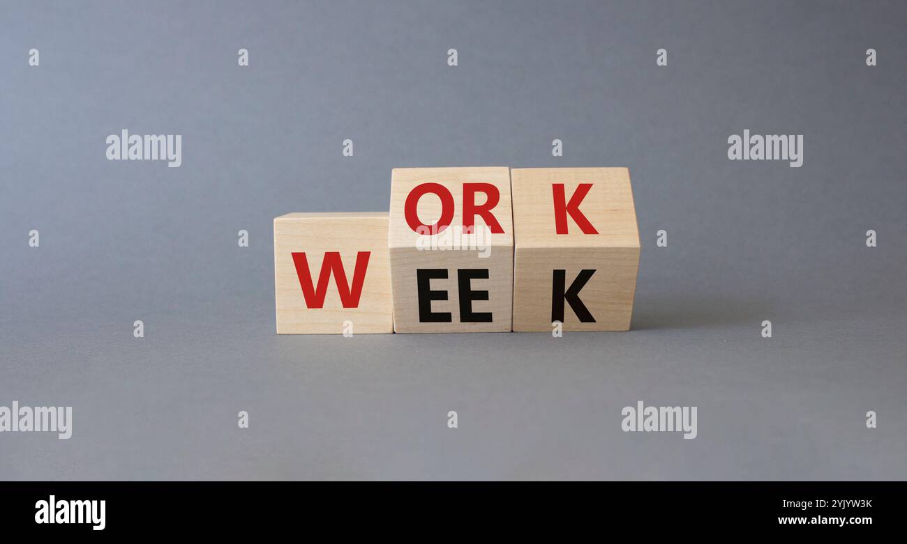 Work Week symbol. Turned wooden cubes with words Work Week. Beautiful ...