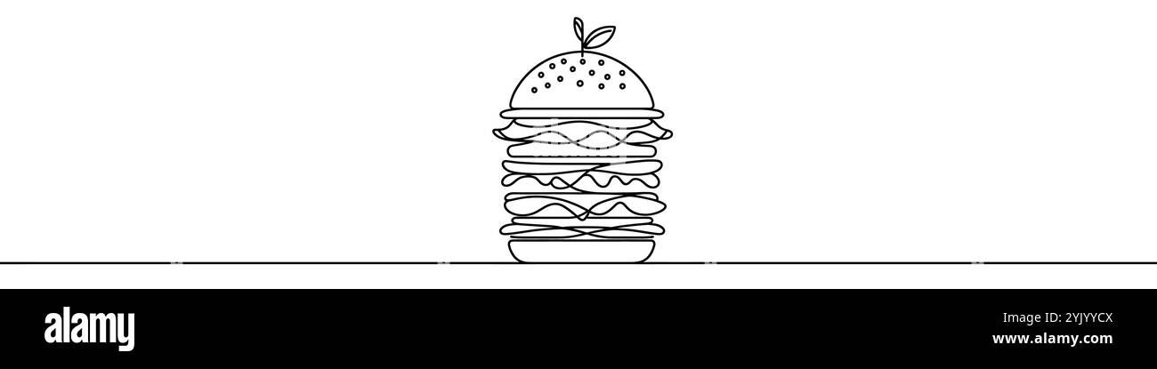 One continuous line illustration of a hamburger, isolated on white ...