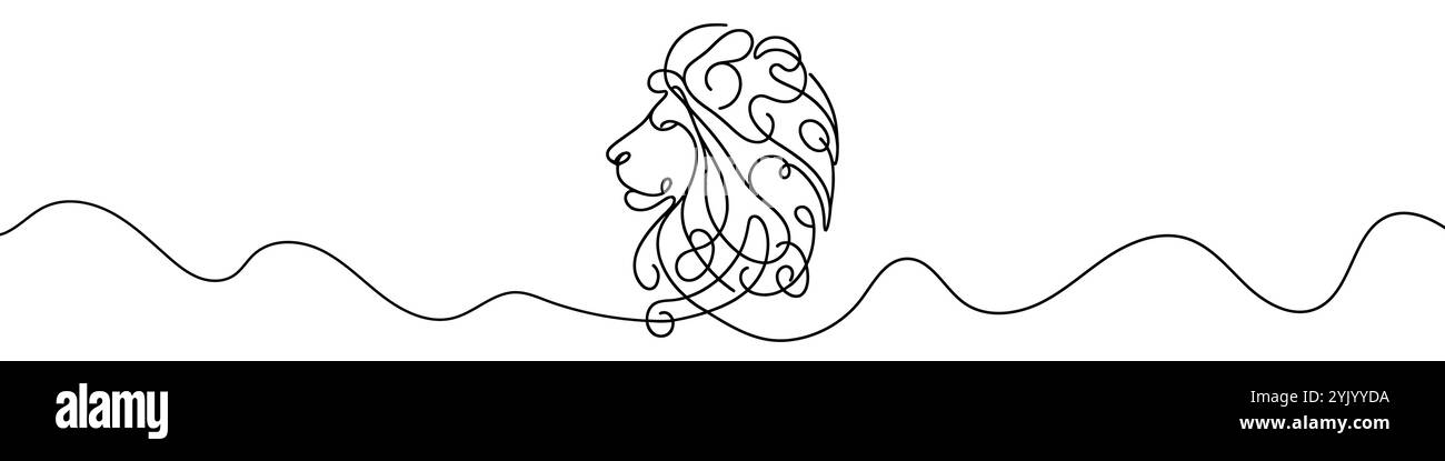 One continuous line illustration of a lion head, isolated on white ...