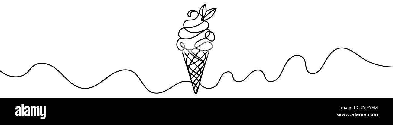One continuous line illustration of ice cream, isolated on white ...