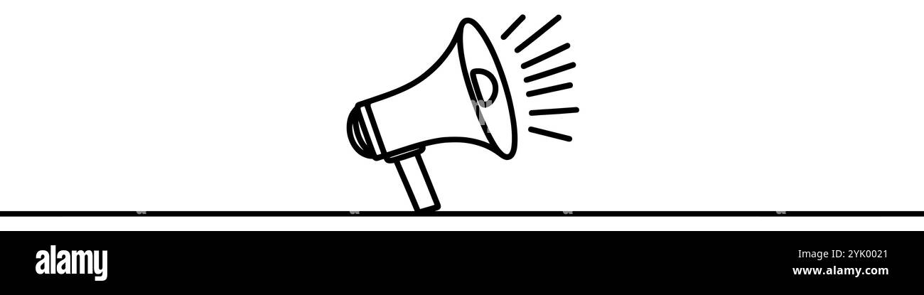Continuous line drawing representing a megaphone for announcing or ...