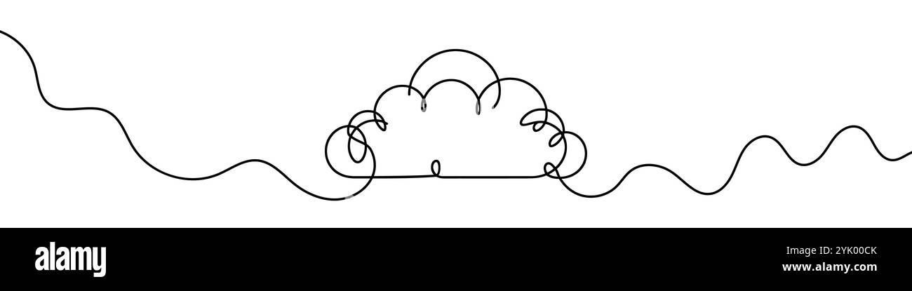 One continuous line illustration of a cloud, isolated on white background. Line art of cloud ...