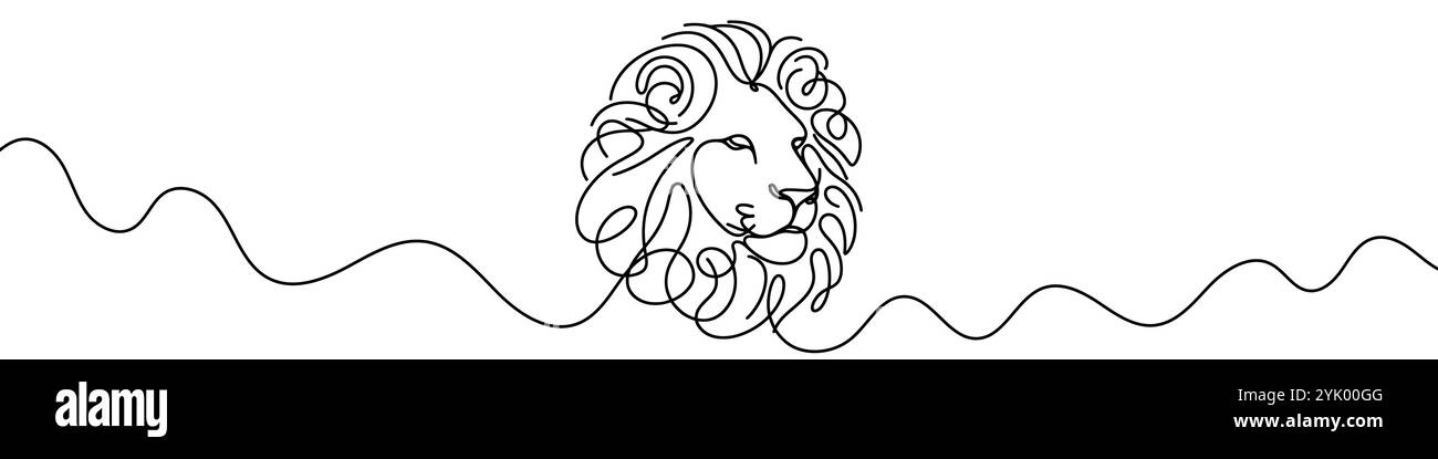 One continuous line illustration of a lion head, isolated on white ...