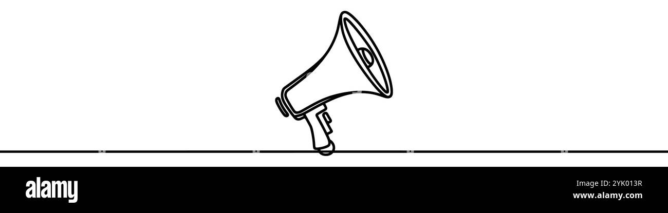 Continuous line drawing representing a megaphone for announcing or ...