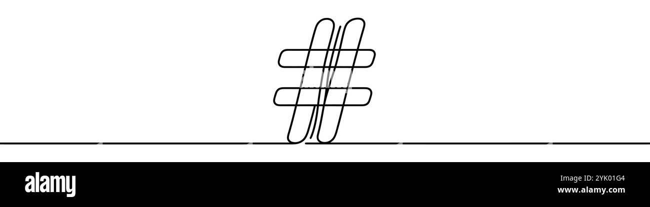 Minimalist continuous one line drawing of a hashtag symbol ...