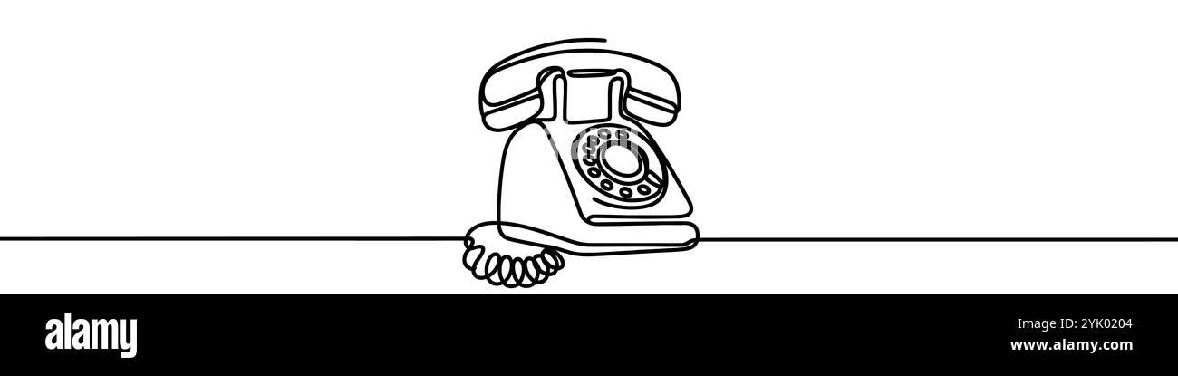One continuous line illustration of a rotary phone, isolated on white ...