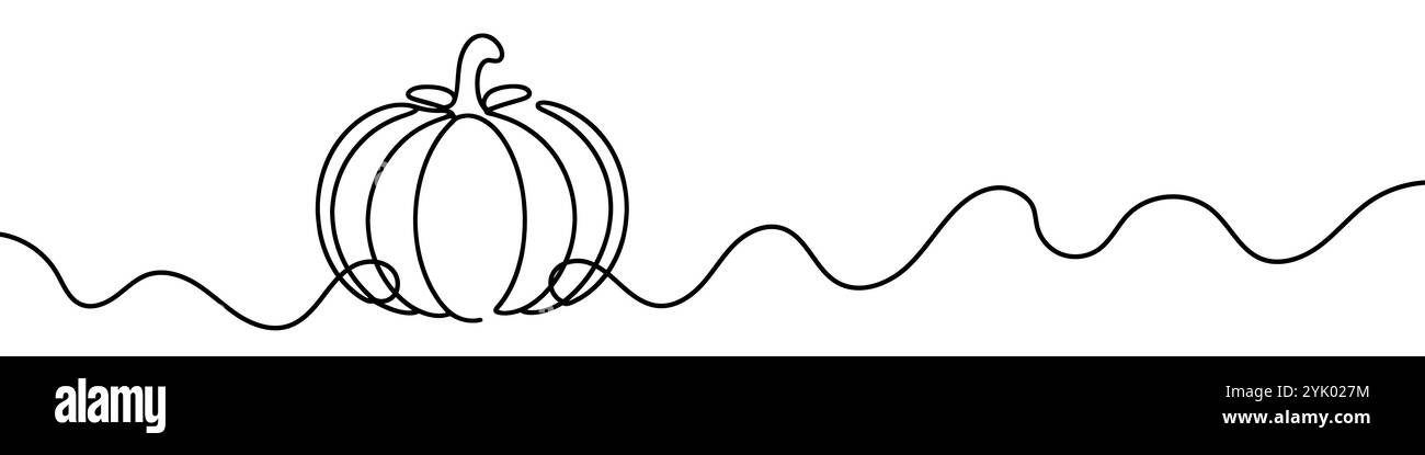 One continuous line illustration of a pumpkin, isolated on white ...