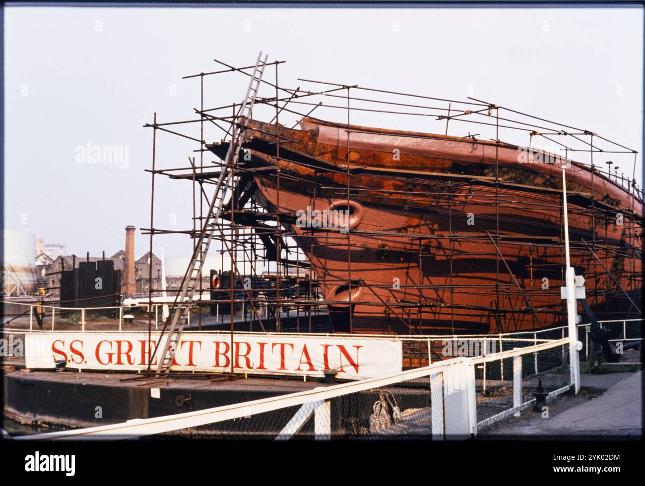 SS Great Britain, City of Bristol, 1972. Scaffolding around the bow of ...