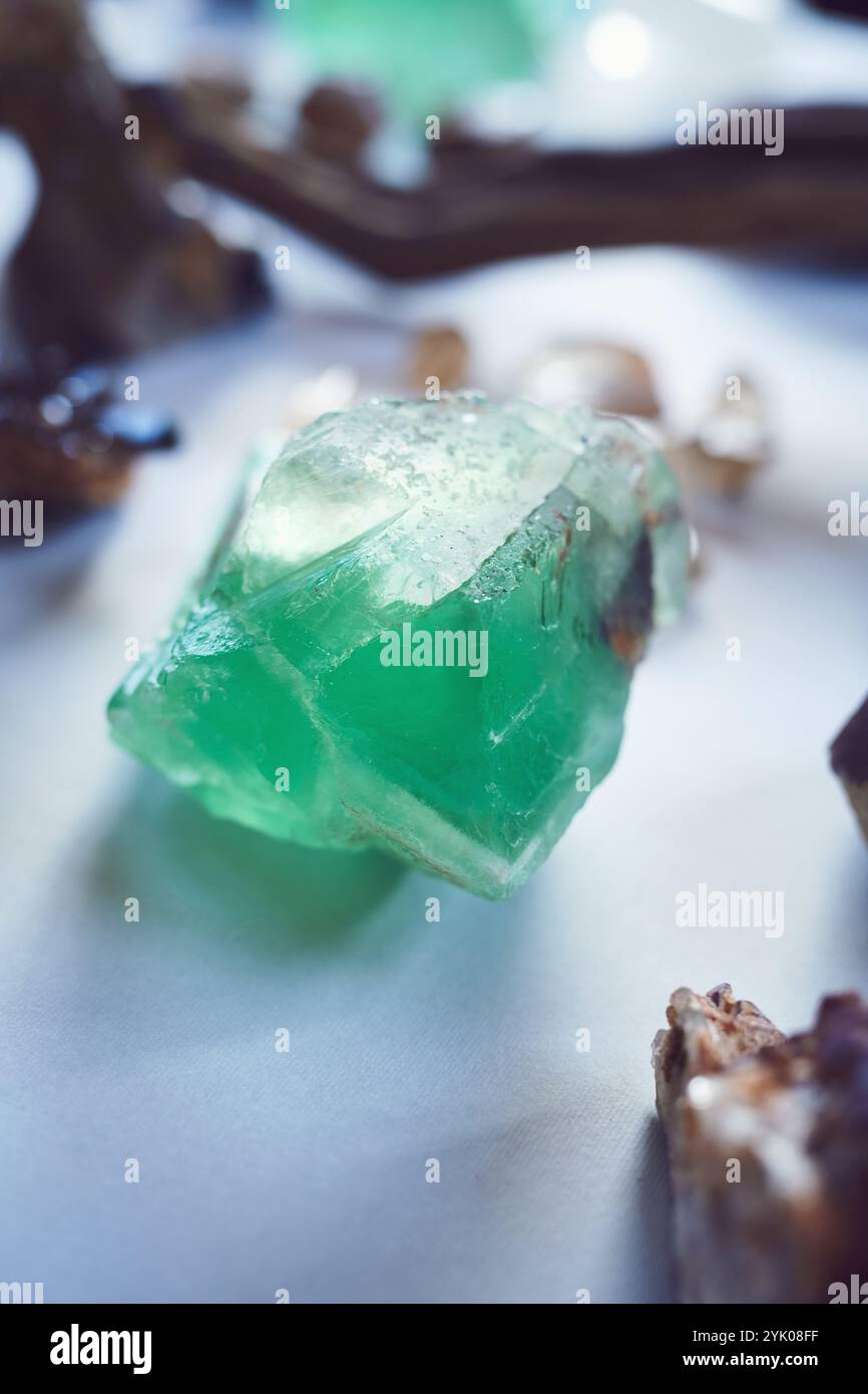 Above, table and crystals with natural minerals, faith and recovery ...