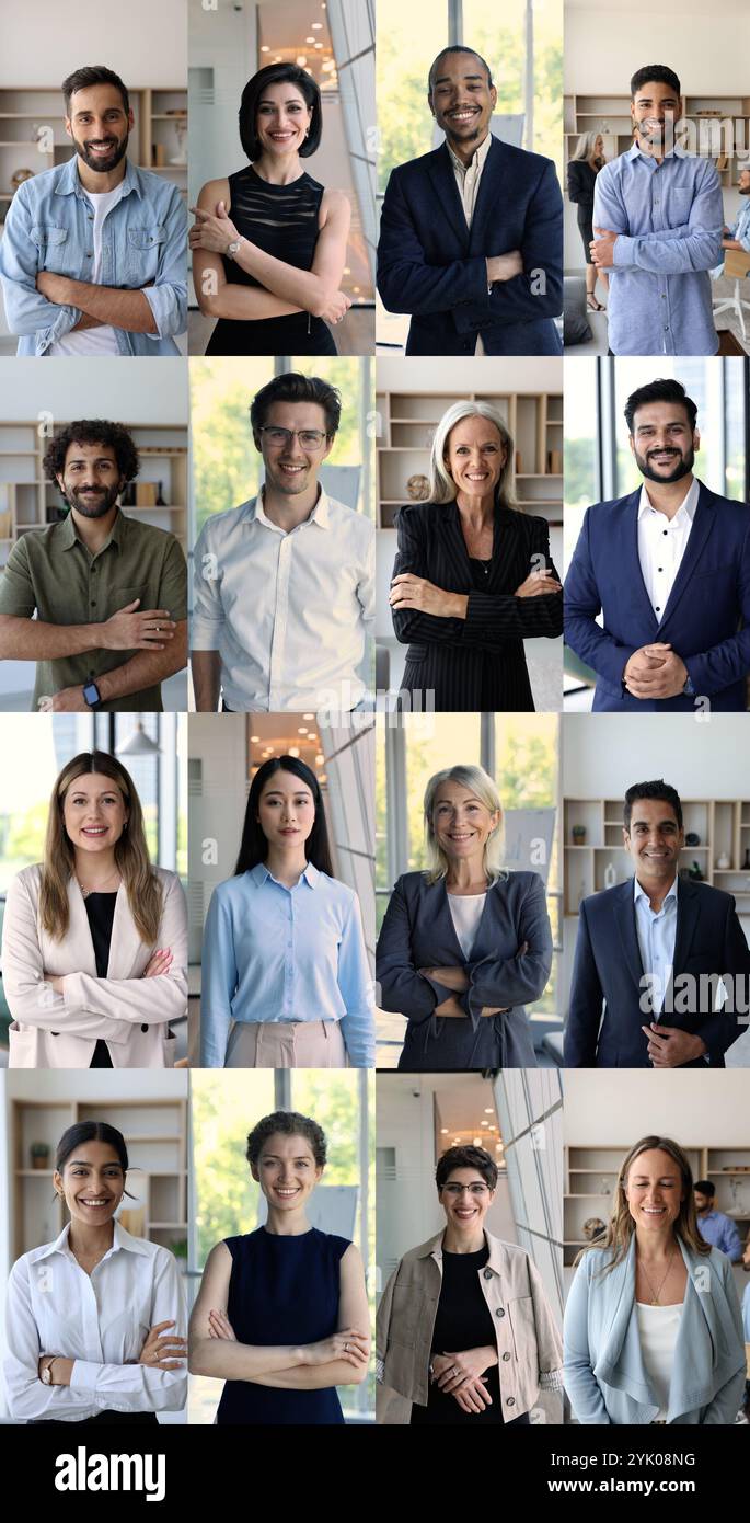 Group of businesspeople pose at workplace, collage view Stock Photo - Alamy