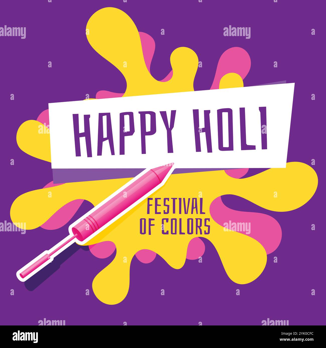 happy holi festival greeting with pichkari and color splash Stock ...