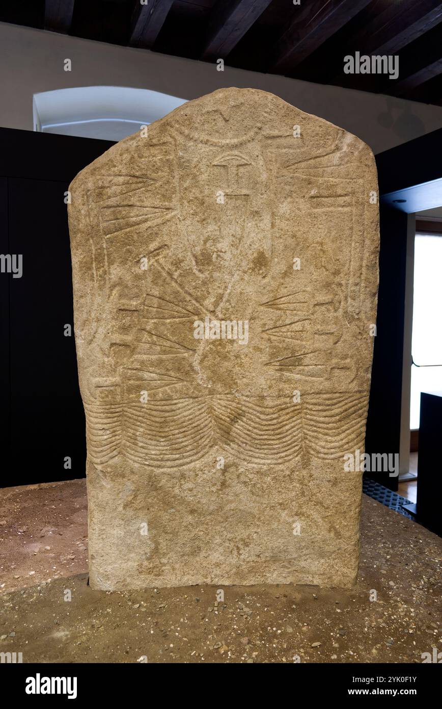 Riva del Garda, Italy - April 25 2022: Paleolithic stele exhibited at ...
