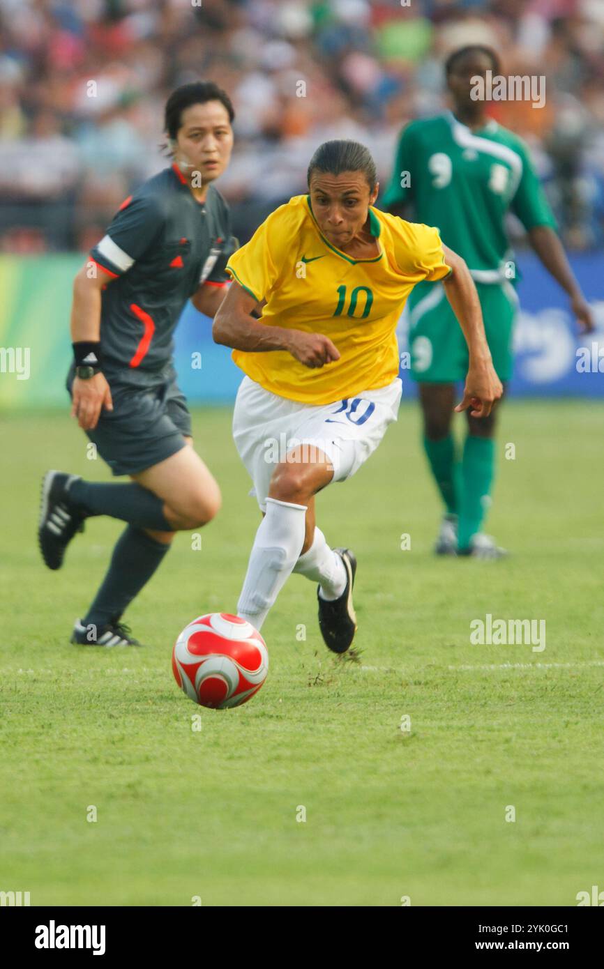 BEIJING, CHINA - AUGUST 12: Marta of Brazil (10) drives the ball during ...