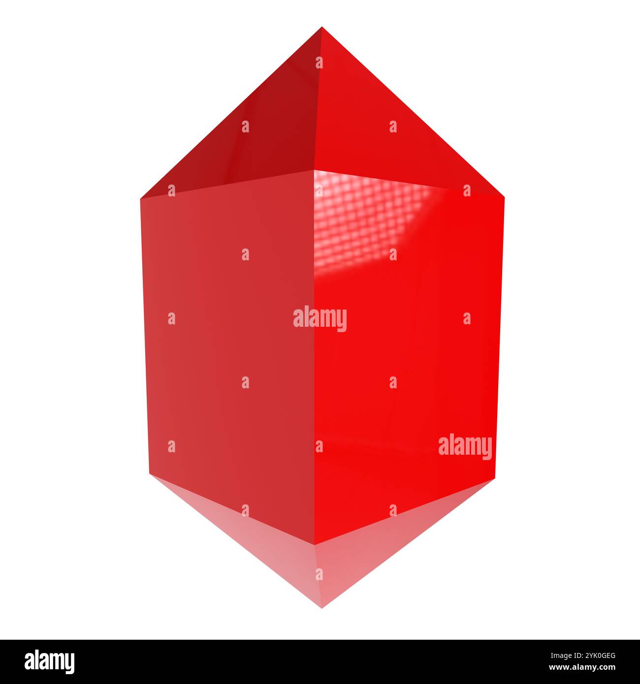 A bright red geometric solid stands out against a plain background ...