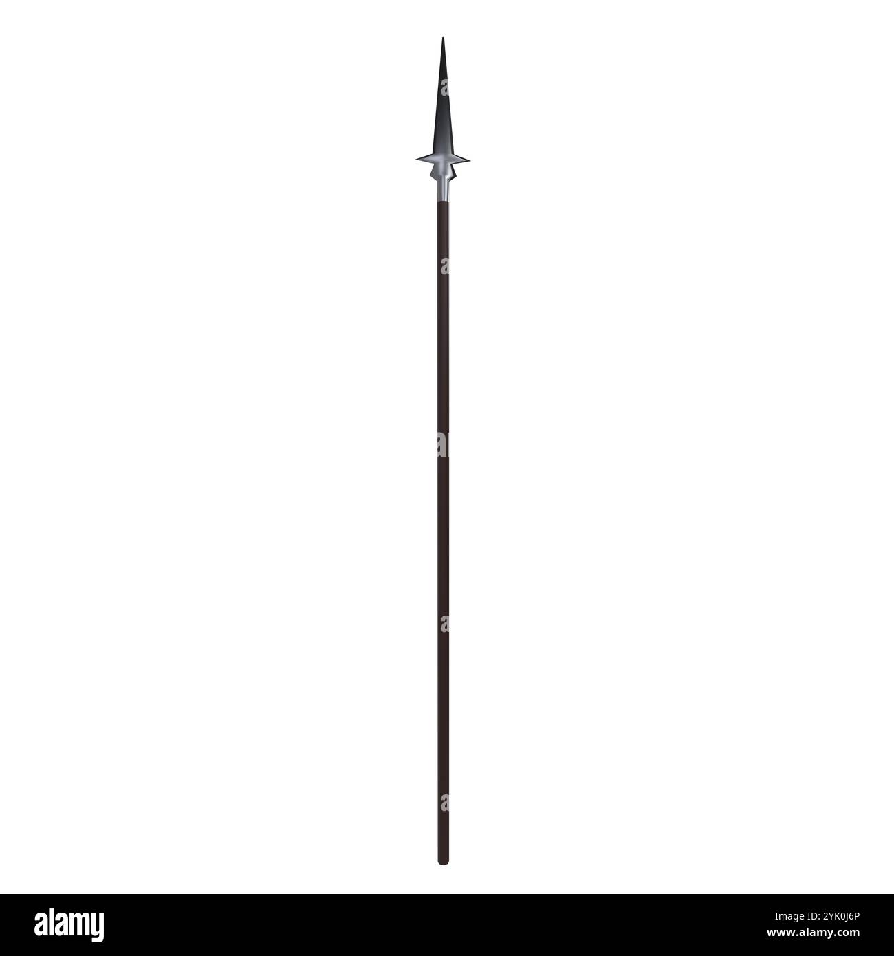 A sharp metal-tipped spear leans against a simple backdrop ...