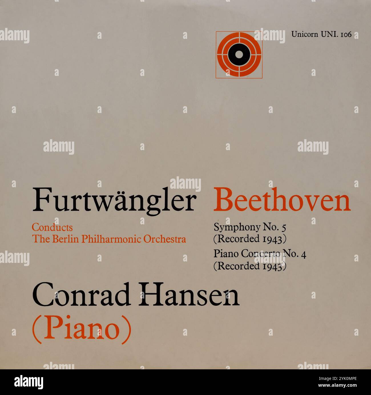 Vintage vinyl record cover. Wilhelm Furtwängler with the Berlin Philharmonic Orchestra, Conrad ...