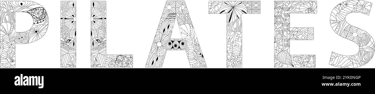 Vector illustration of PILATES text for coloring, for literature lesson ...