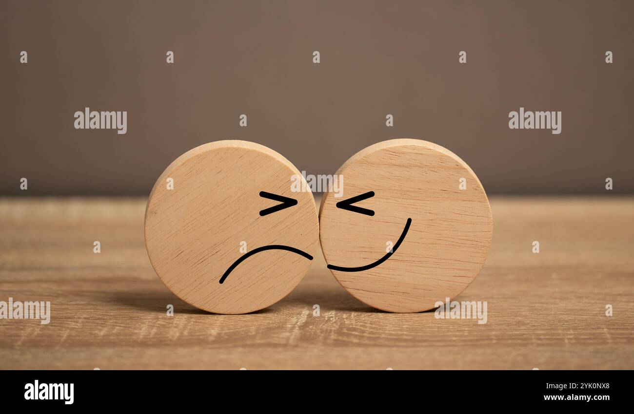 Smile icon showing satisfaction in service on the table. Survey ...