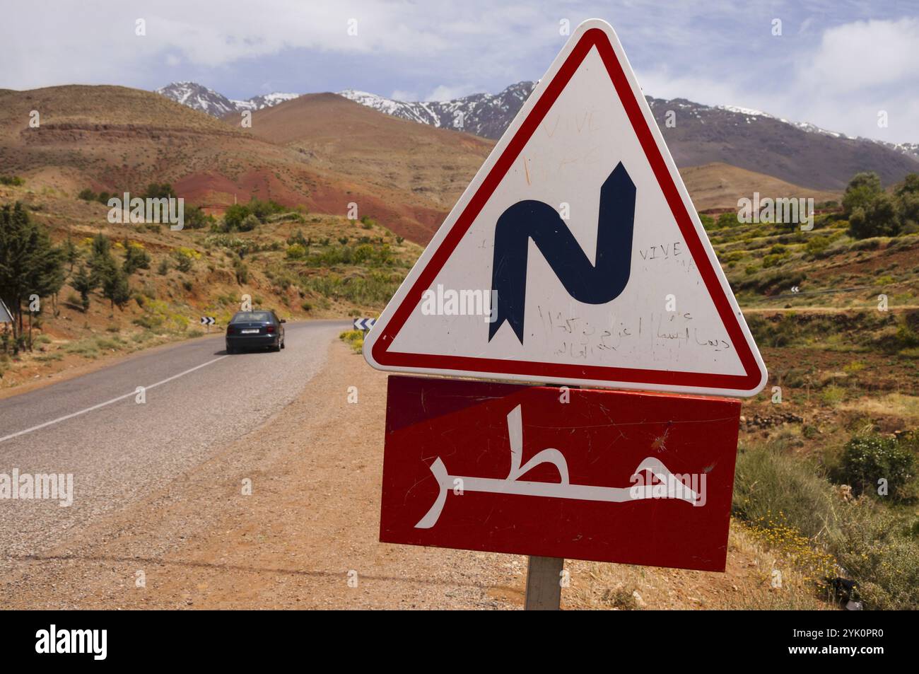 Traffic sign, double bend, High Atlas, Morocco, Africa Stock Photo - Alamy