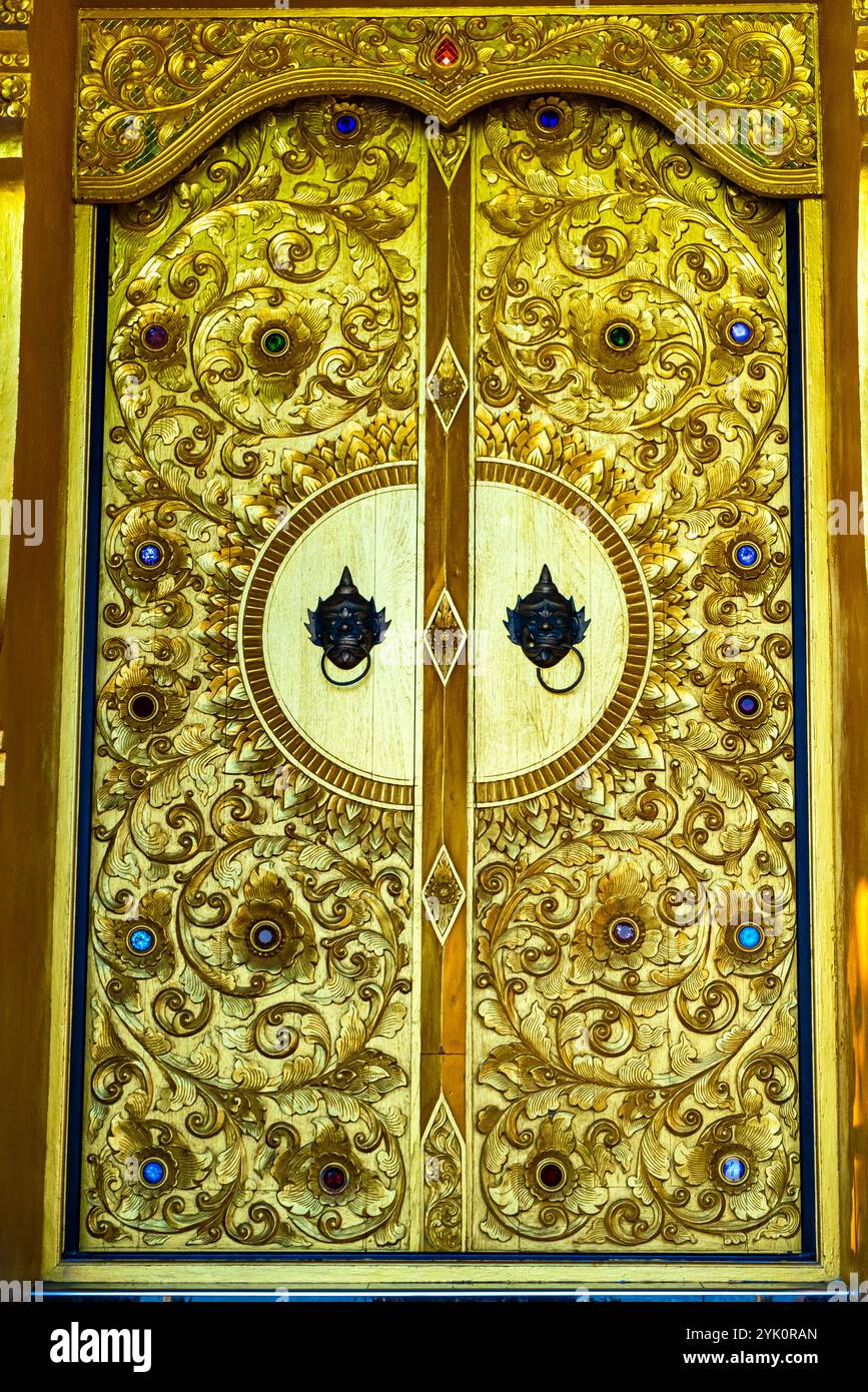 Wood carving door in Wat Phra that Doi Phra Chan, a beautiful buddhist ...