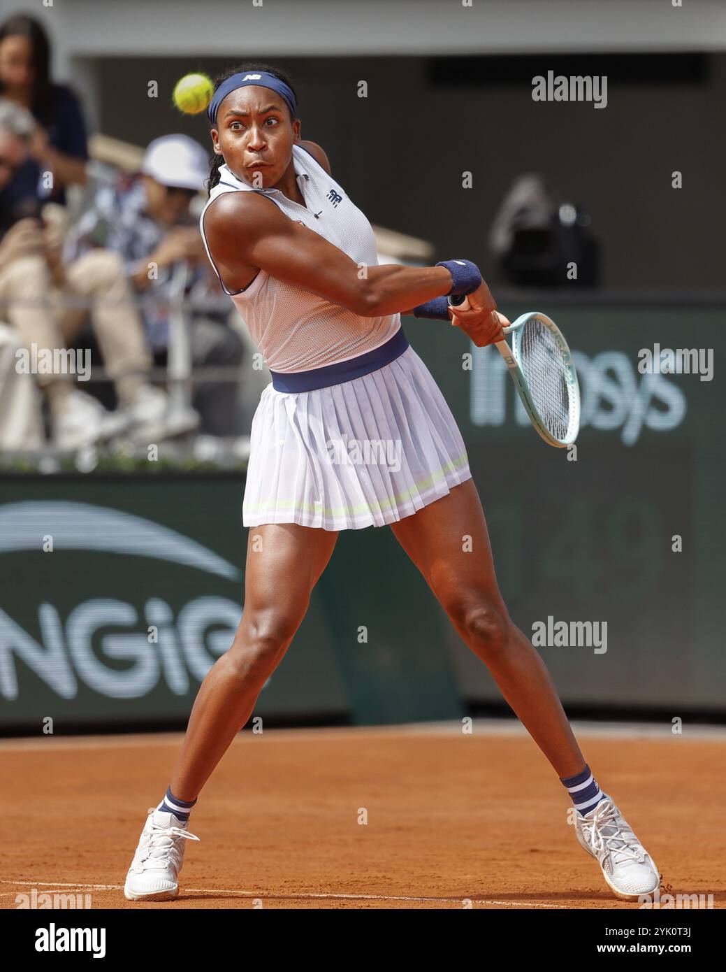 American tennis player Coco Gauff in action at the French Open 2024, Roland Garros, Paris ...