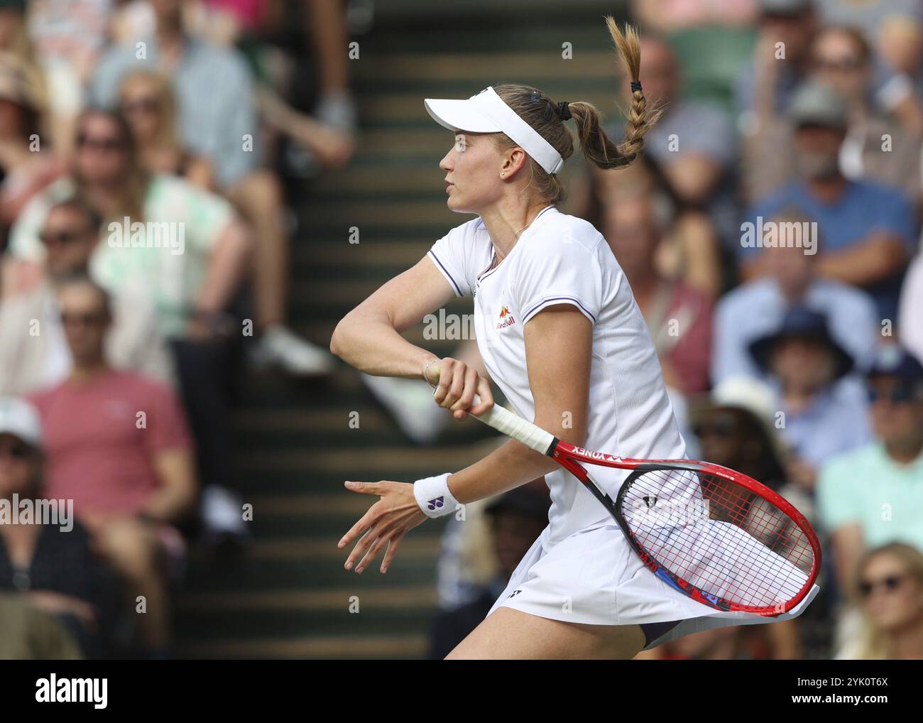 Kazakh tennis player Elena Rybakina in action at the 2024 Wimbledon ...