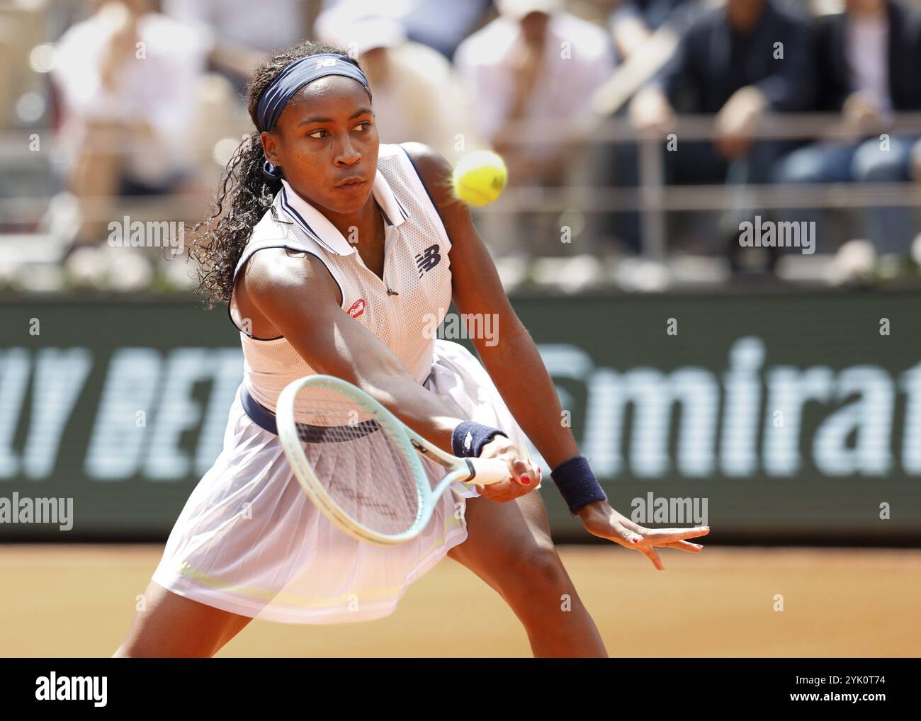 American tennis player Coco Gauff in action at the French Open 2024, Roland Garros, Paris ...