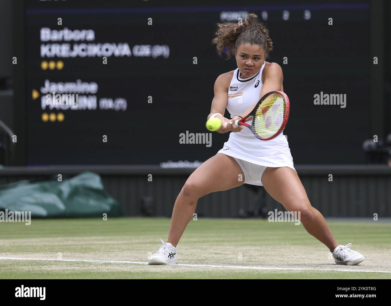Italian tennis player Jasmine Paolini in action at the 2024 Wimbledon ...