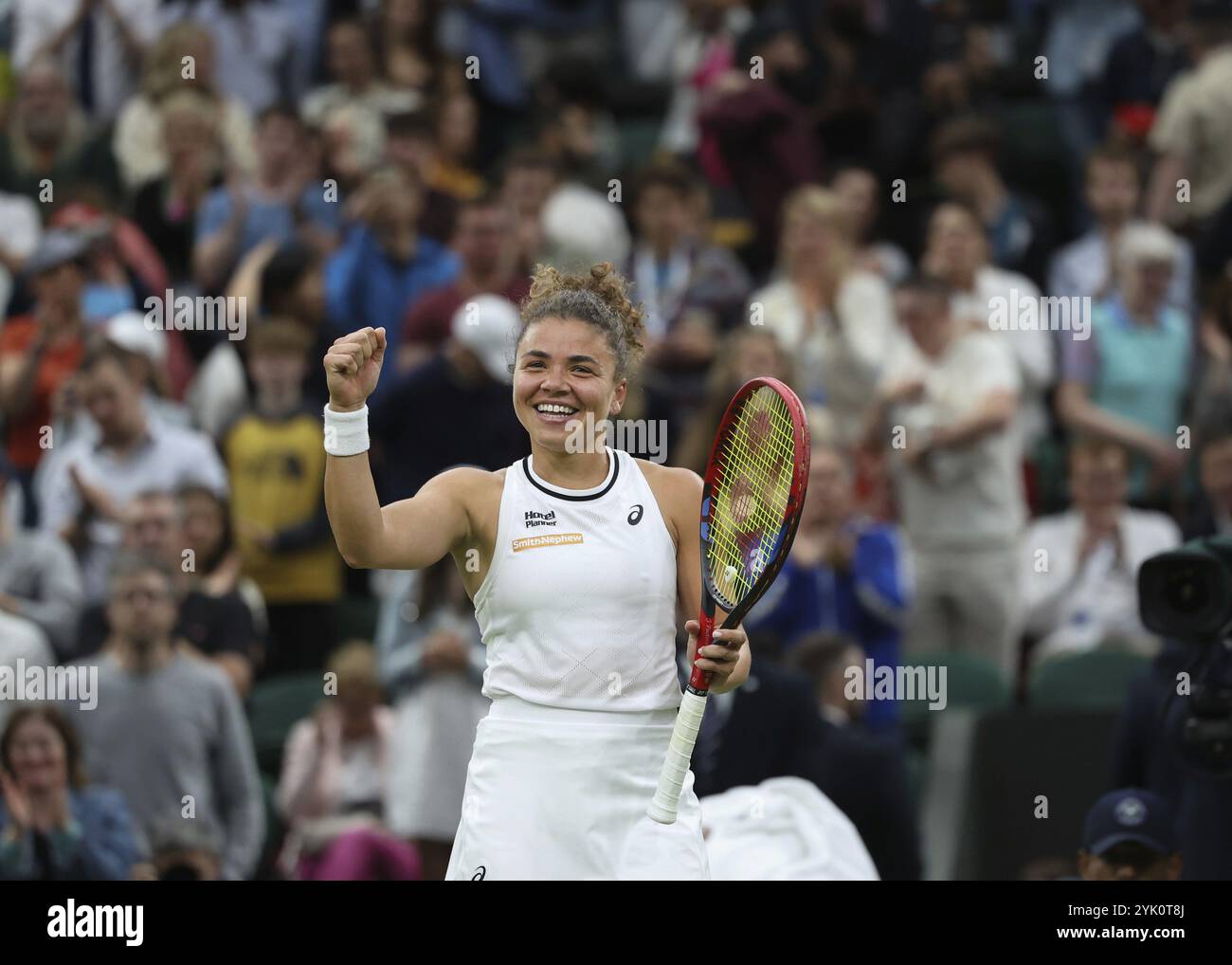 Italian tennis player Jasmine Paolini celebrating at the 2024 Wimbledon ...