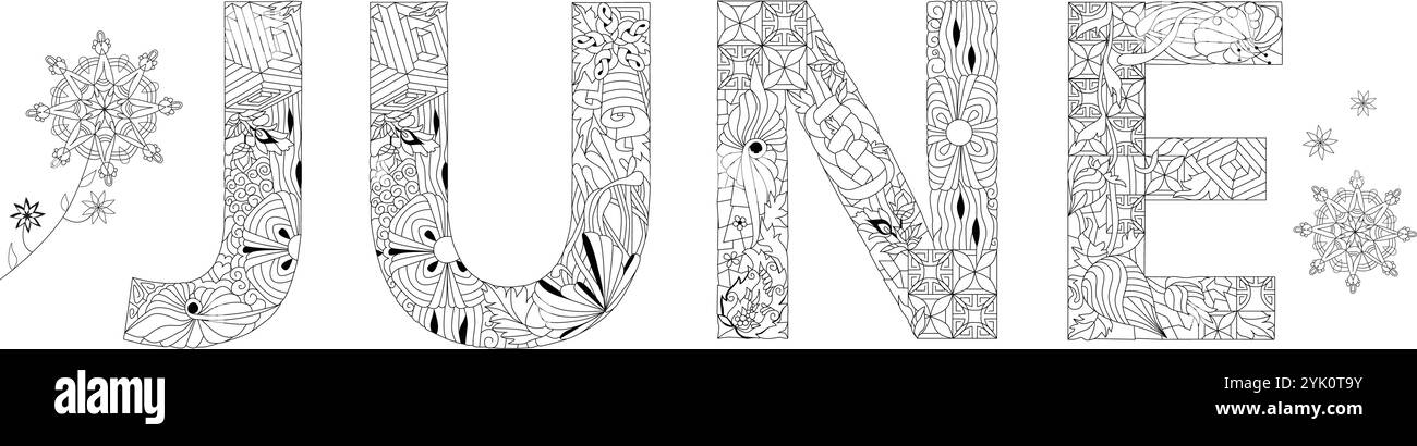 JUNE. Vector zentangle object for coloring, for decoration, for any ...