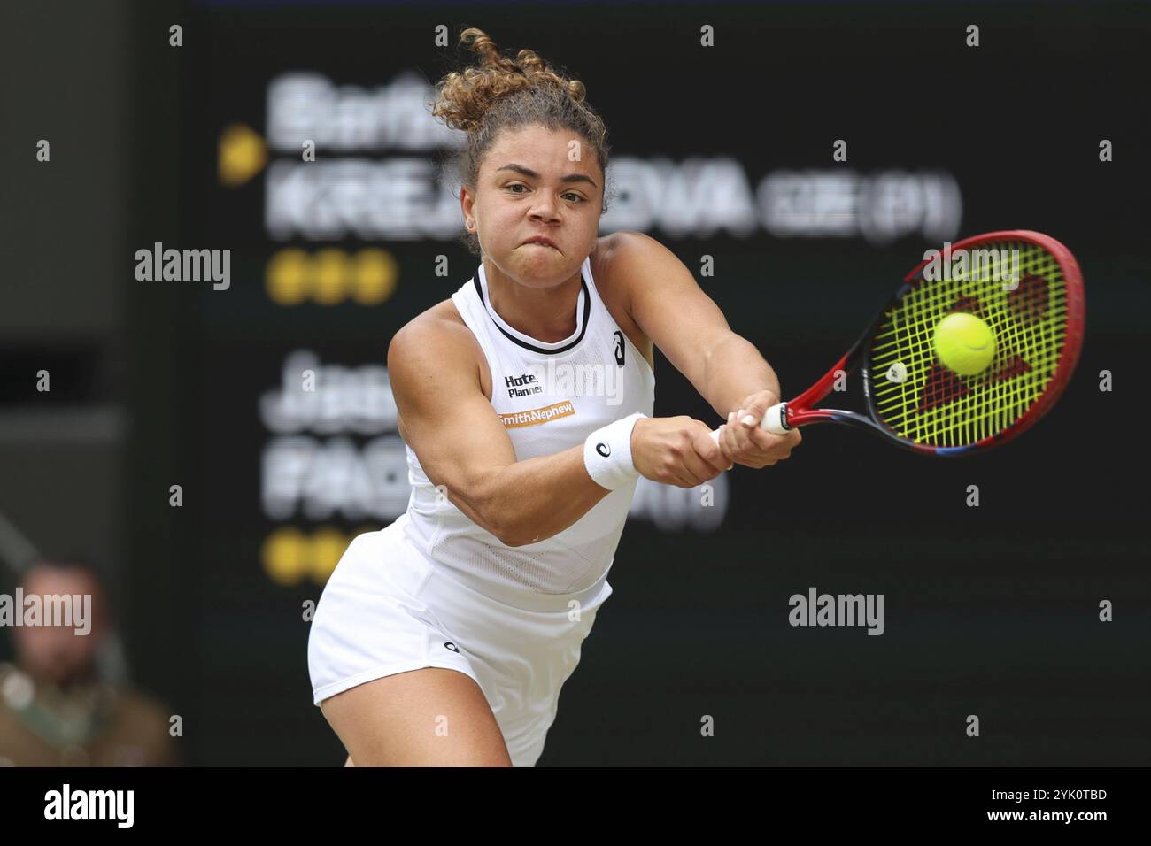 Italian tennis player Jasmine Paolini in action at the 2024 Wimbledon Championships, London ...