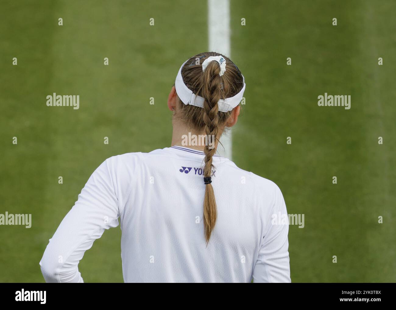 Rear view of Kazakh tennis player Elena Rybakina at the 2024 Wimbledon ...