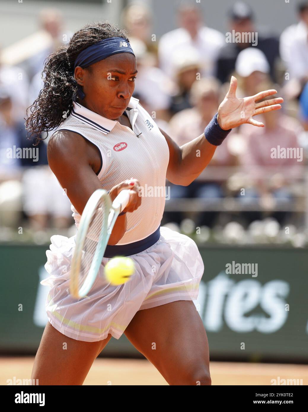 American tennis player Coco Gauff in action at the French Open 2024, Roland Garros, Paris ...