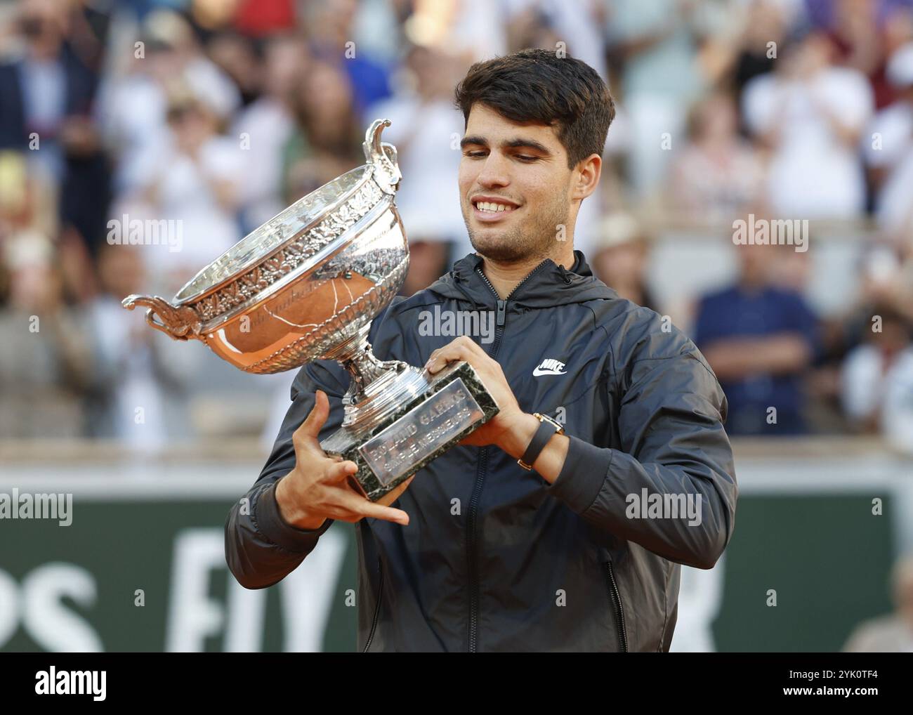 French Open 2024 winner Carlos Alcaraz with the trophy at Roland Garros ... French Open 2024 winner Carlos Alcaraz with the trophy at Roland Garros ...