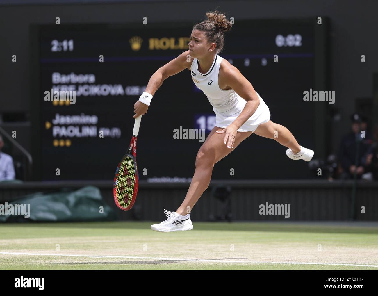 Italian tennis player Jasmine Paolini in action at the 2024 Wimbledon ...