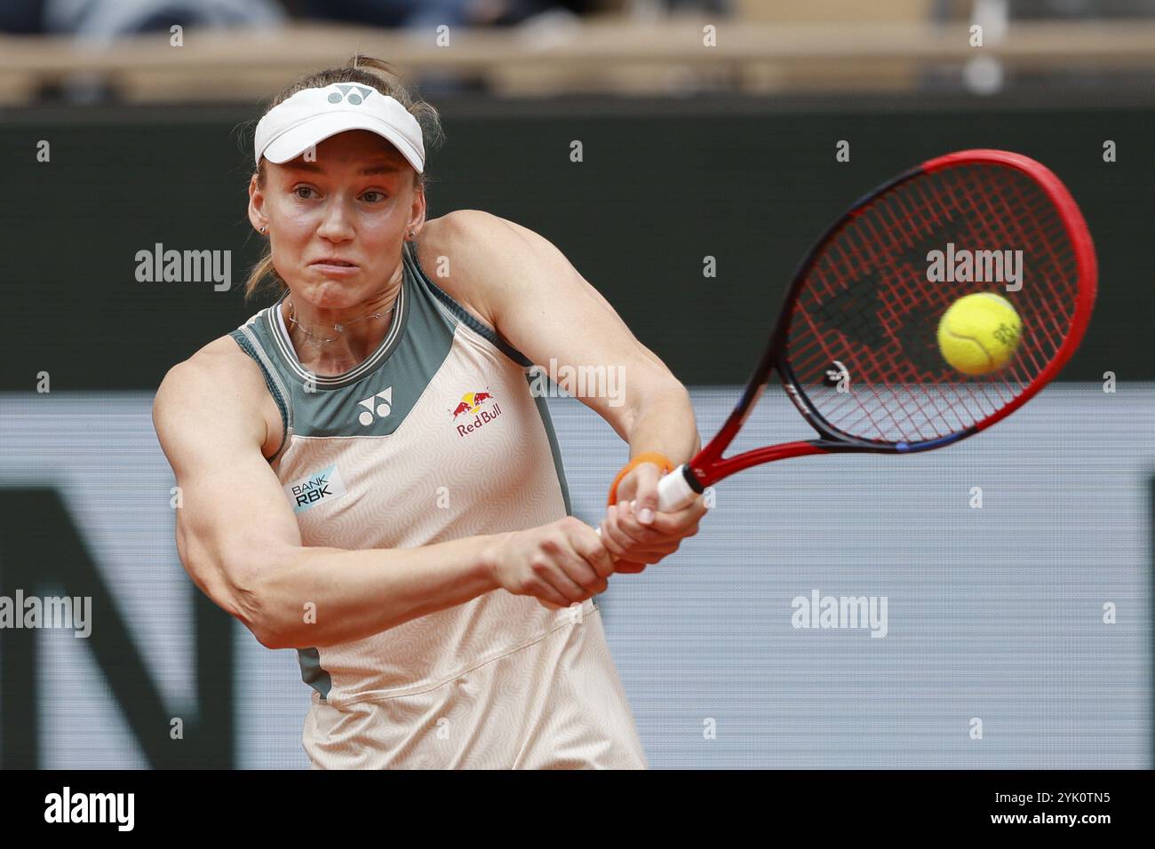 Kazakh tennis player Elena Rybakina in action at the French Open 2024 ...