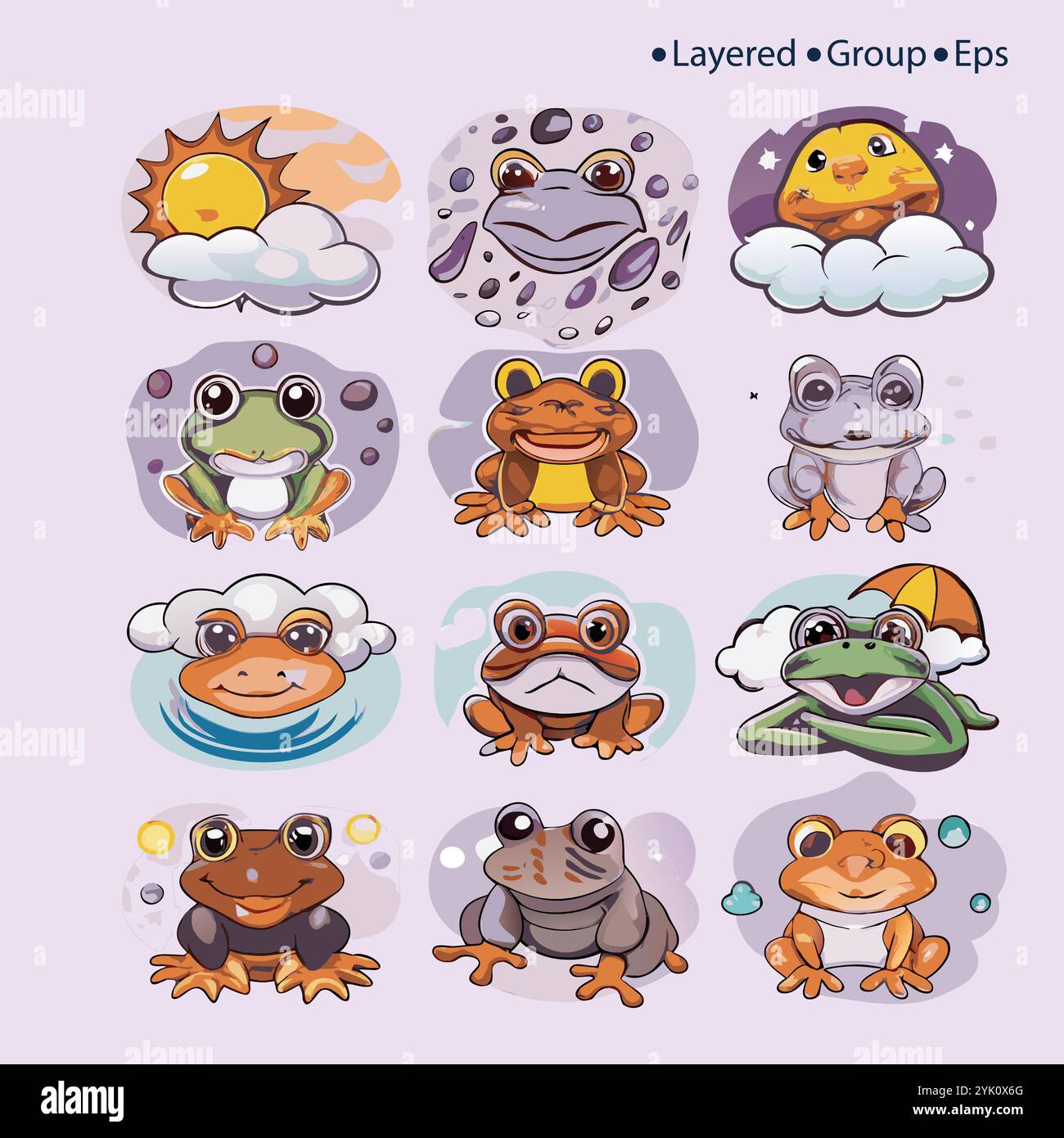 set different types of frog heavy rain sign. Weather icon. Partly ...