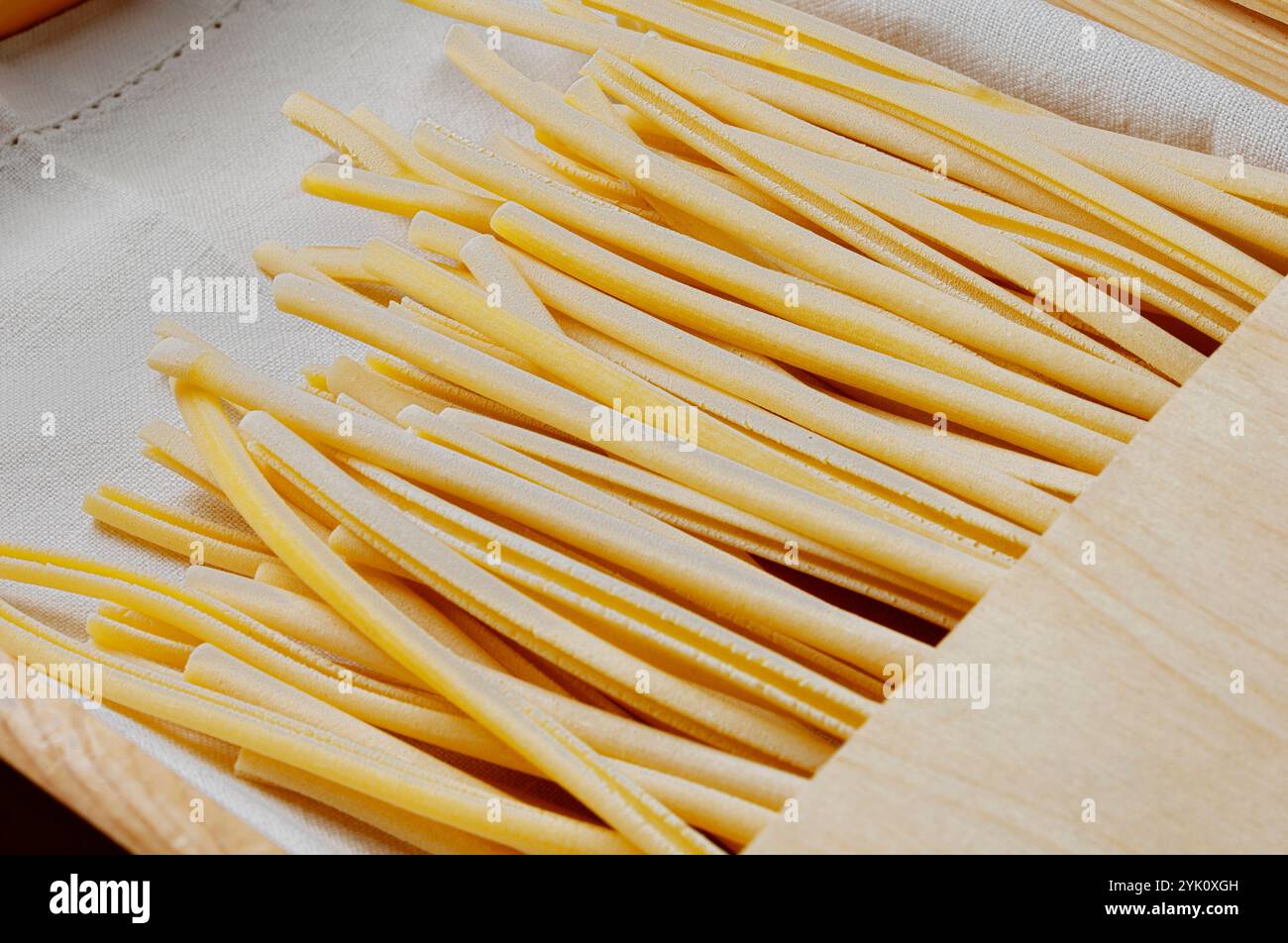 Italian pasta maccheroni calabresi in wooden box ,long and thick pasta ...