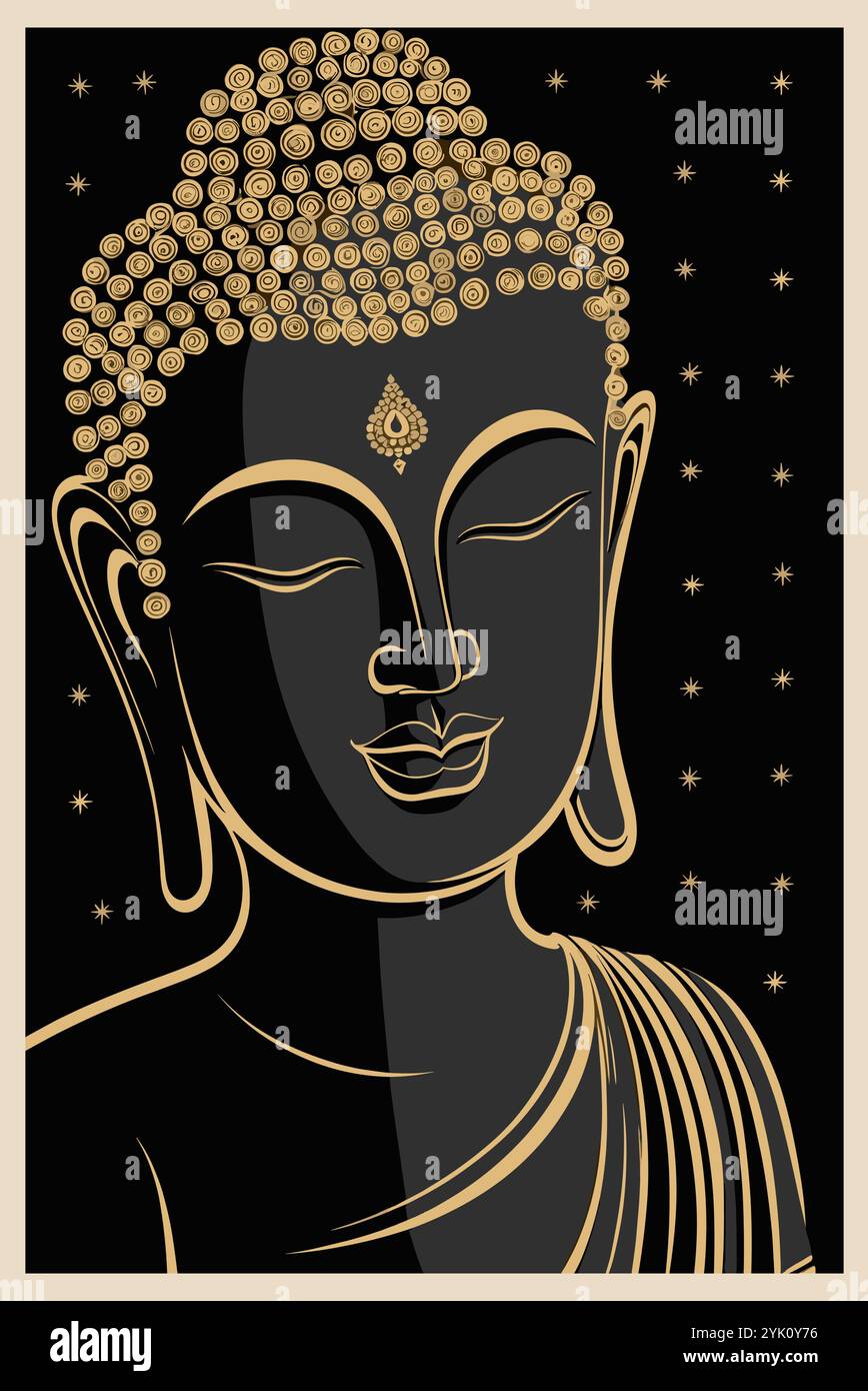 Black and gold line art drawing of Buddha Stock Vector Image & Art - Alamy