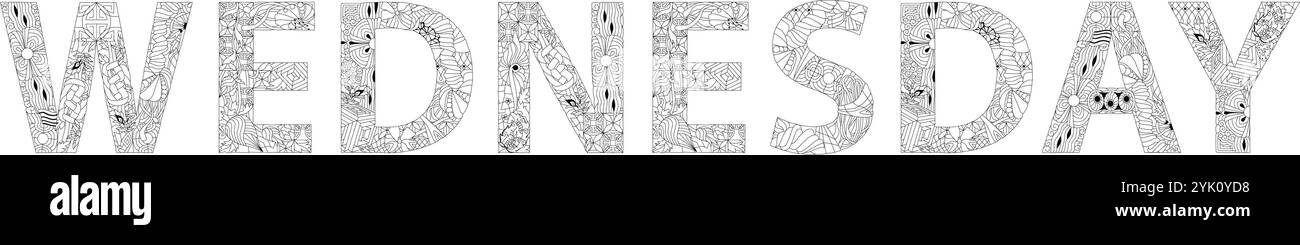 The word Wednesday. Colorful day of the week card for coloring Stock ...