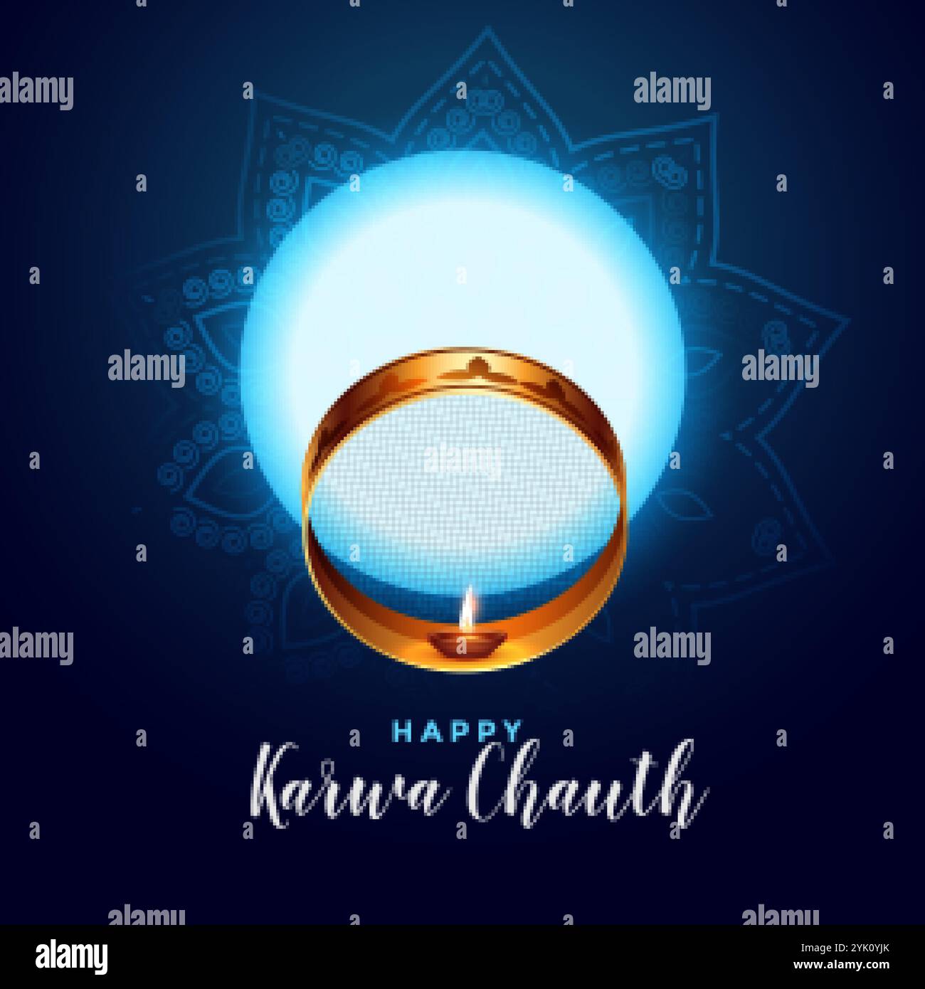 indian karwa chauth festival card design with full moon Stock Vector ...