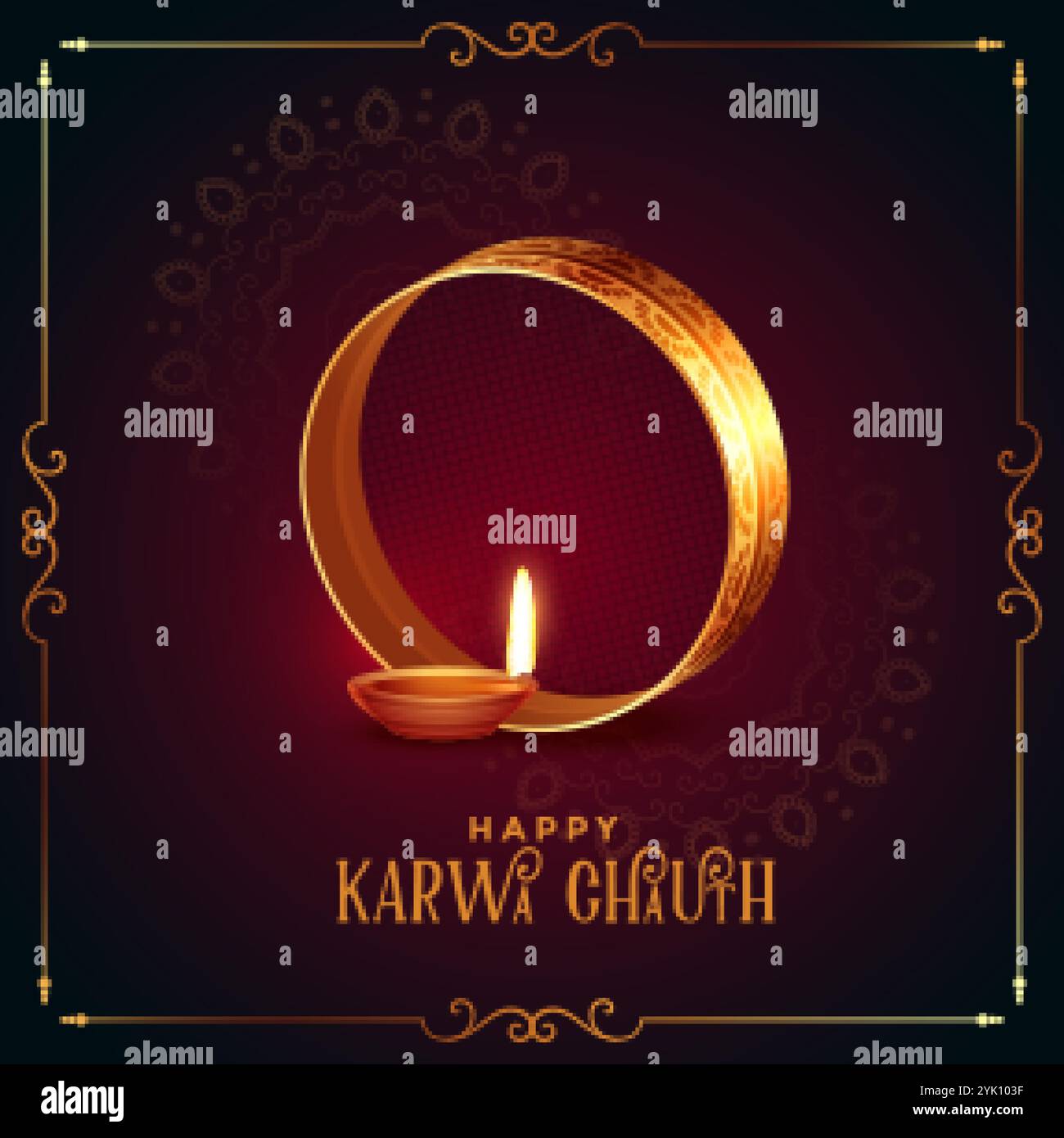realistic happy karwa chauth festival card with diya design Stock ...