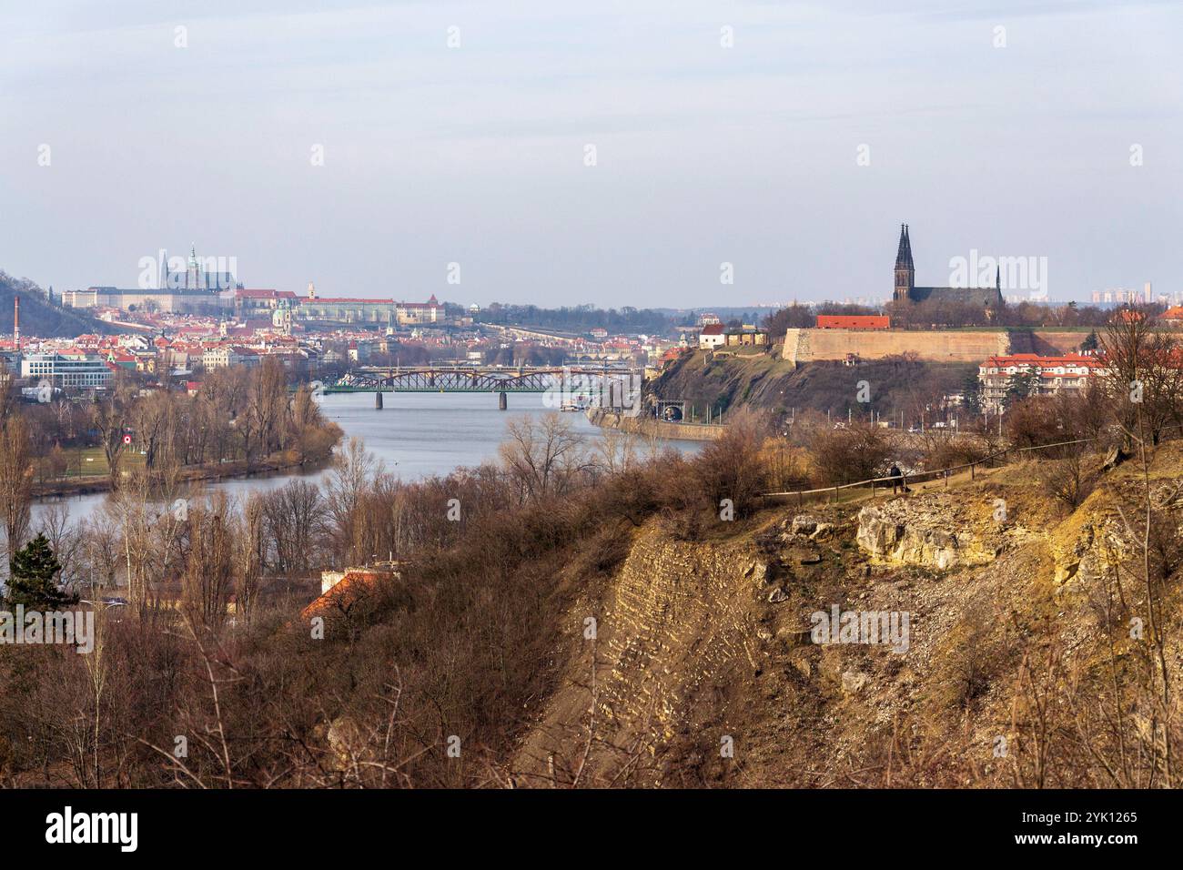 Panoramic view of Hradcany castle and historic fort Vysehrad with ...