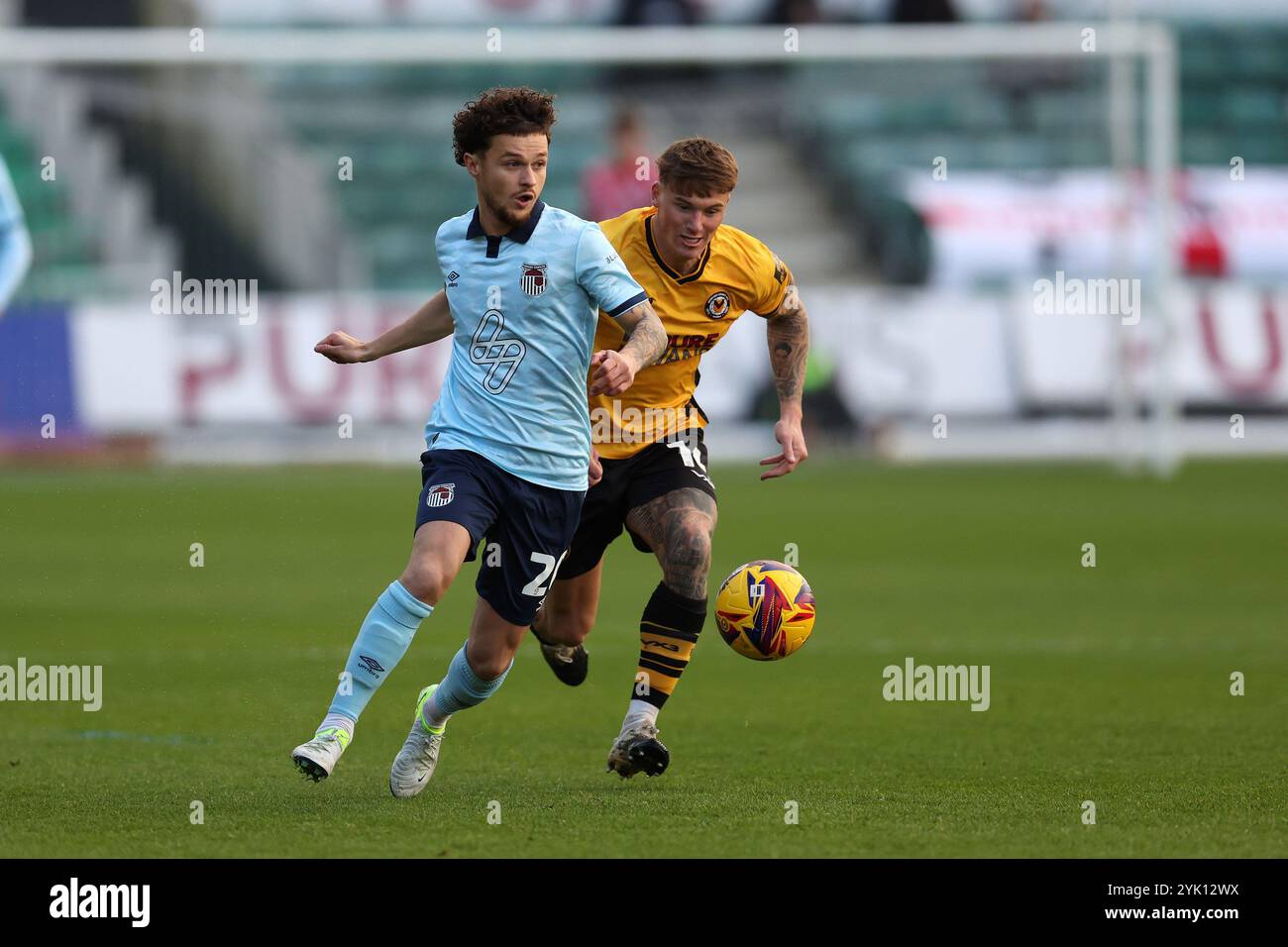 Newport, UK. 16th Nov, 2024. George McEachran of Grimsby Town and Kai ...