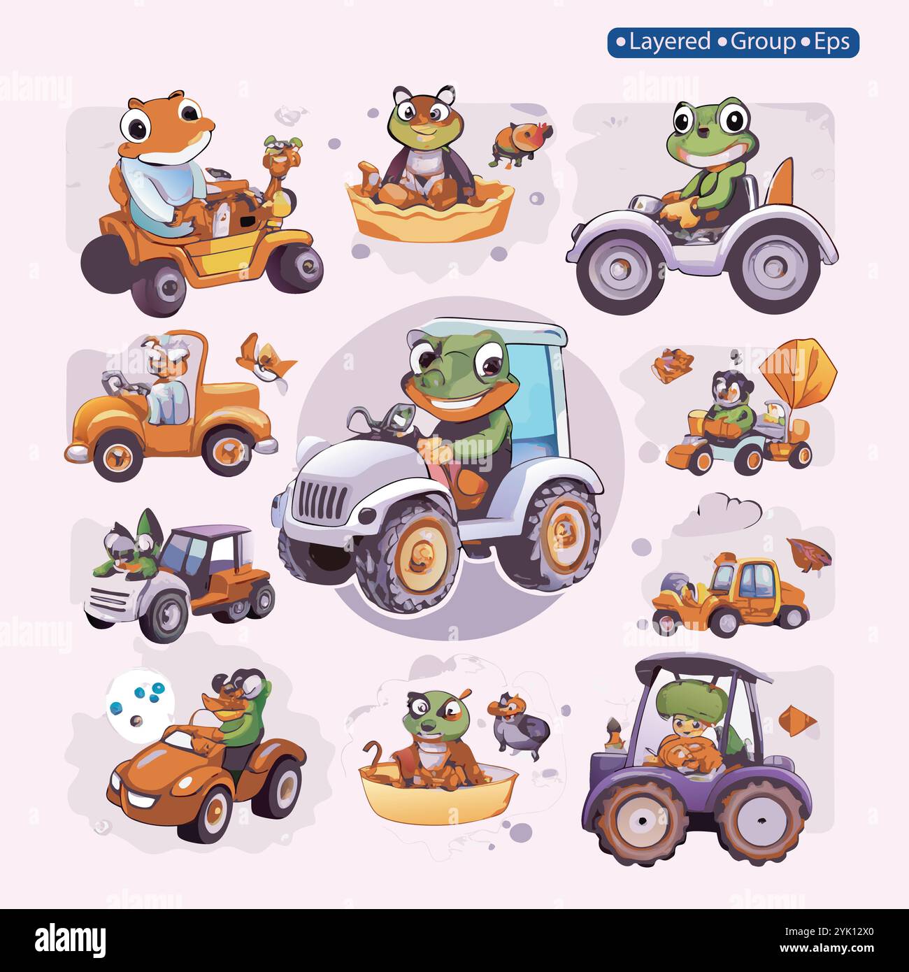 set different types of frog drivinng by robust tractor wild animal ...