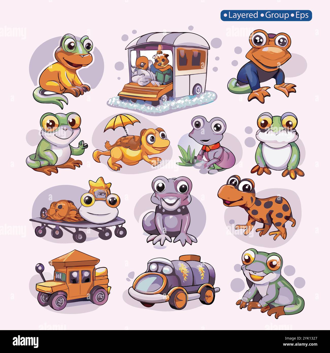 set different types of frog journey by train wild animal Stock Vector ...