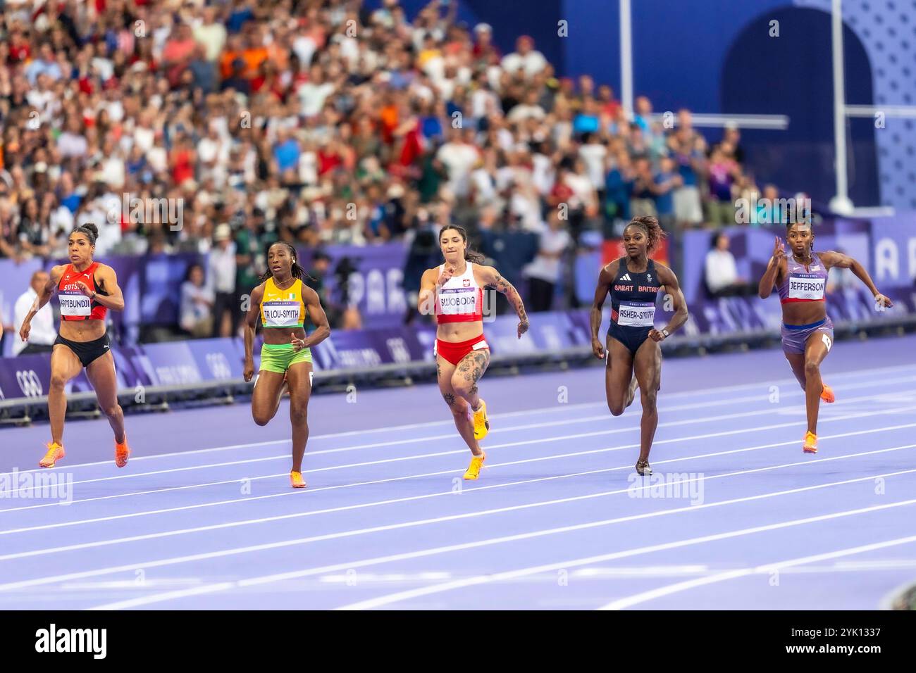 Melissa Jefferson (USA) competes in the Women's 100 meters semi-finals ...